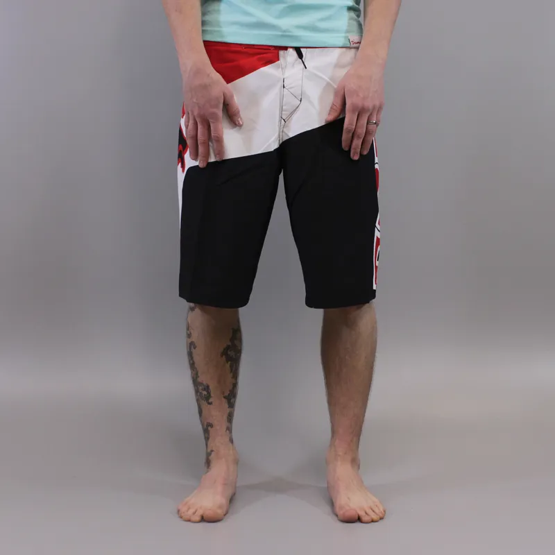 Fox Axis Mens Boardshorts Black Red White Foxhead Boardie Shorts