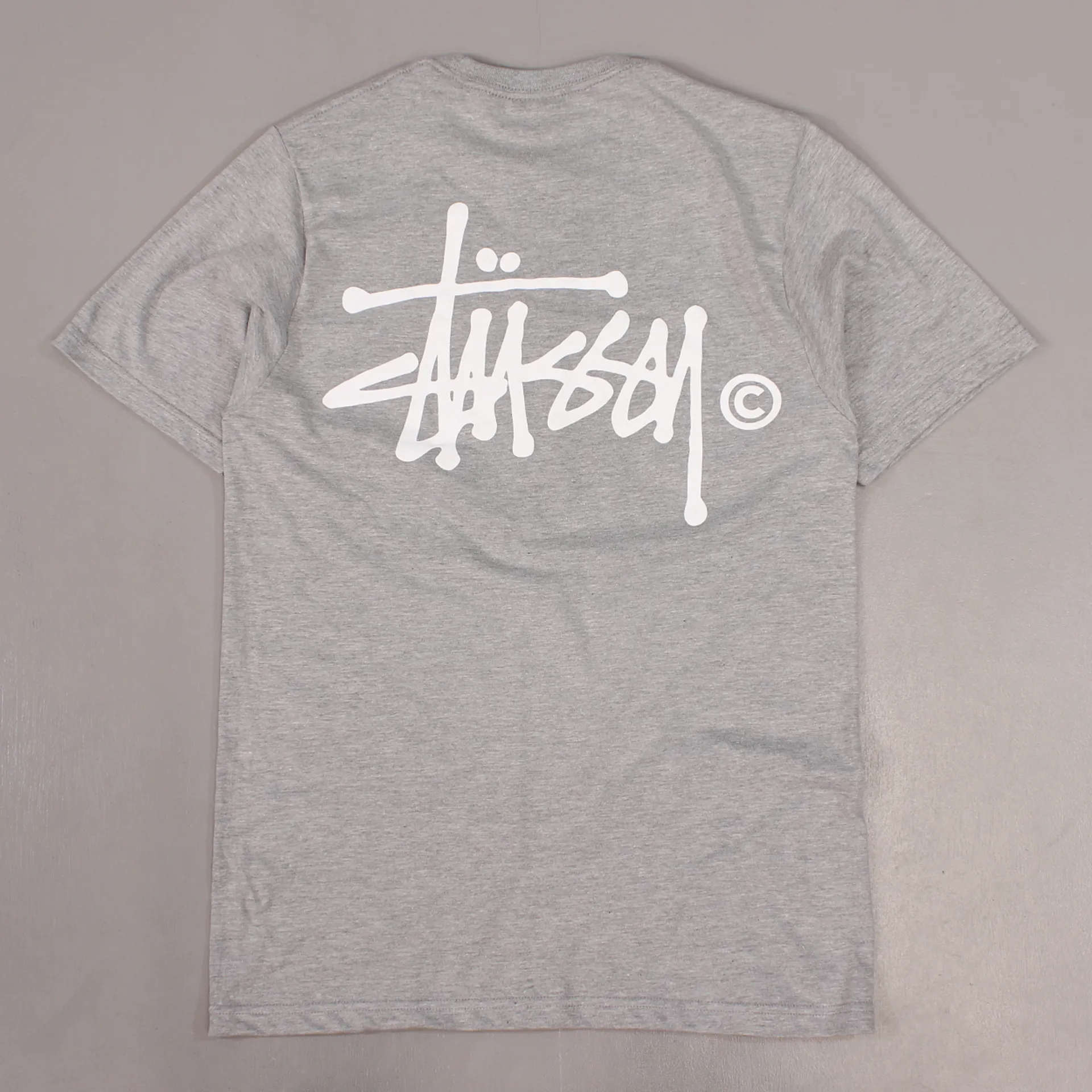 Stussy Mens Basic Logo Short Sleeve Tee Shirt Grey Heather White