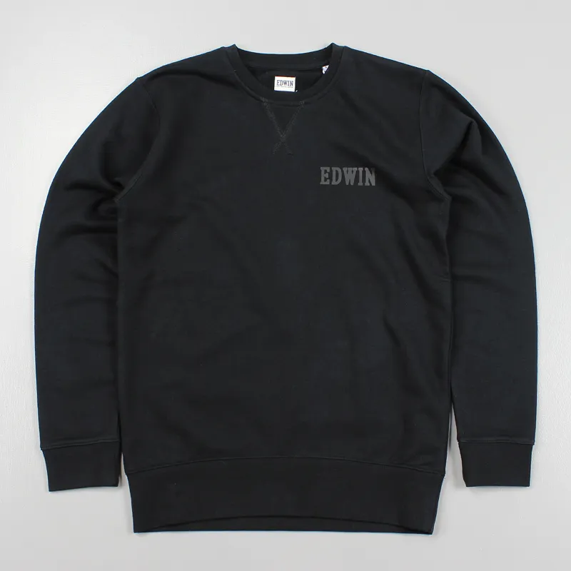 Edwin Mens Classic Crew Logo Sweat Black Ribbed Printed Jumper