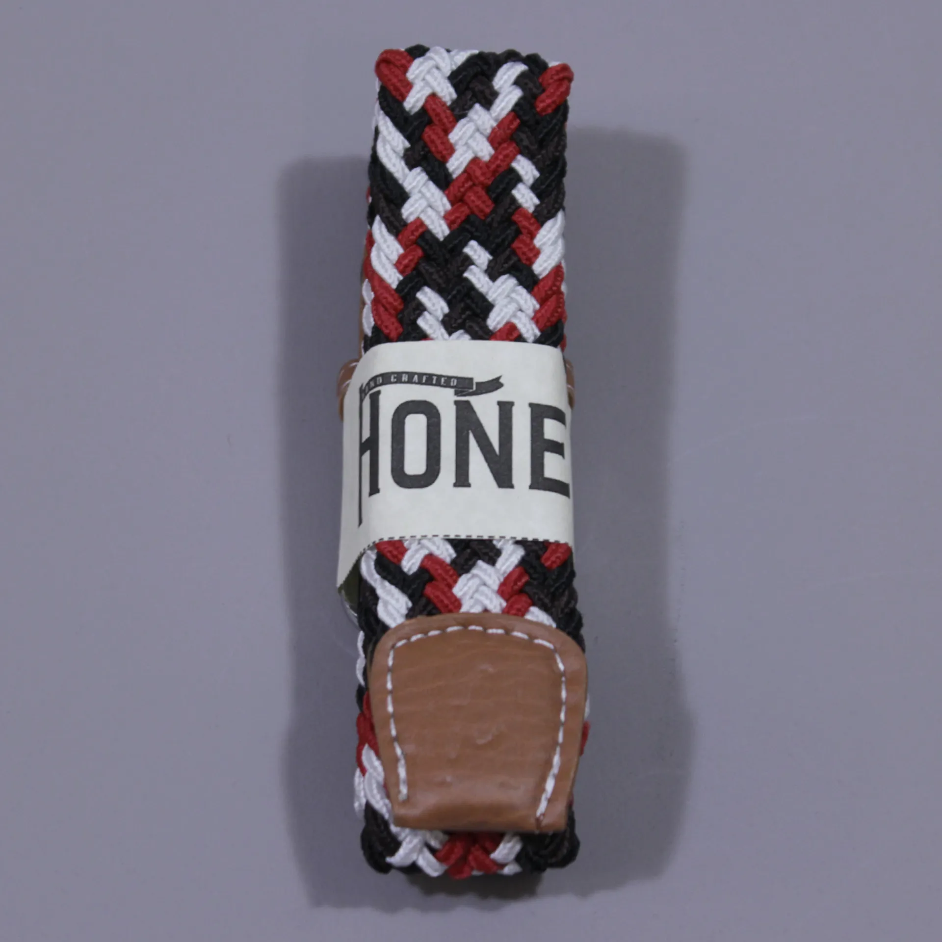 Hone Belt Red Cream Black Handmade Mens Hand Packaged Woven Stre