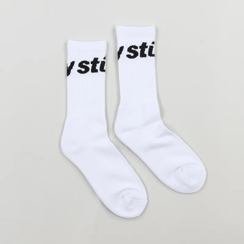 Stussy Streetwear Mens Jacquard Logo Accessory Socks White