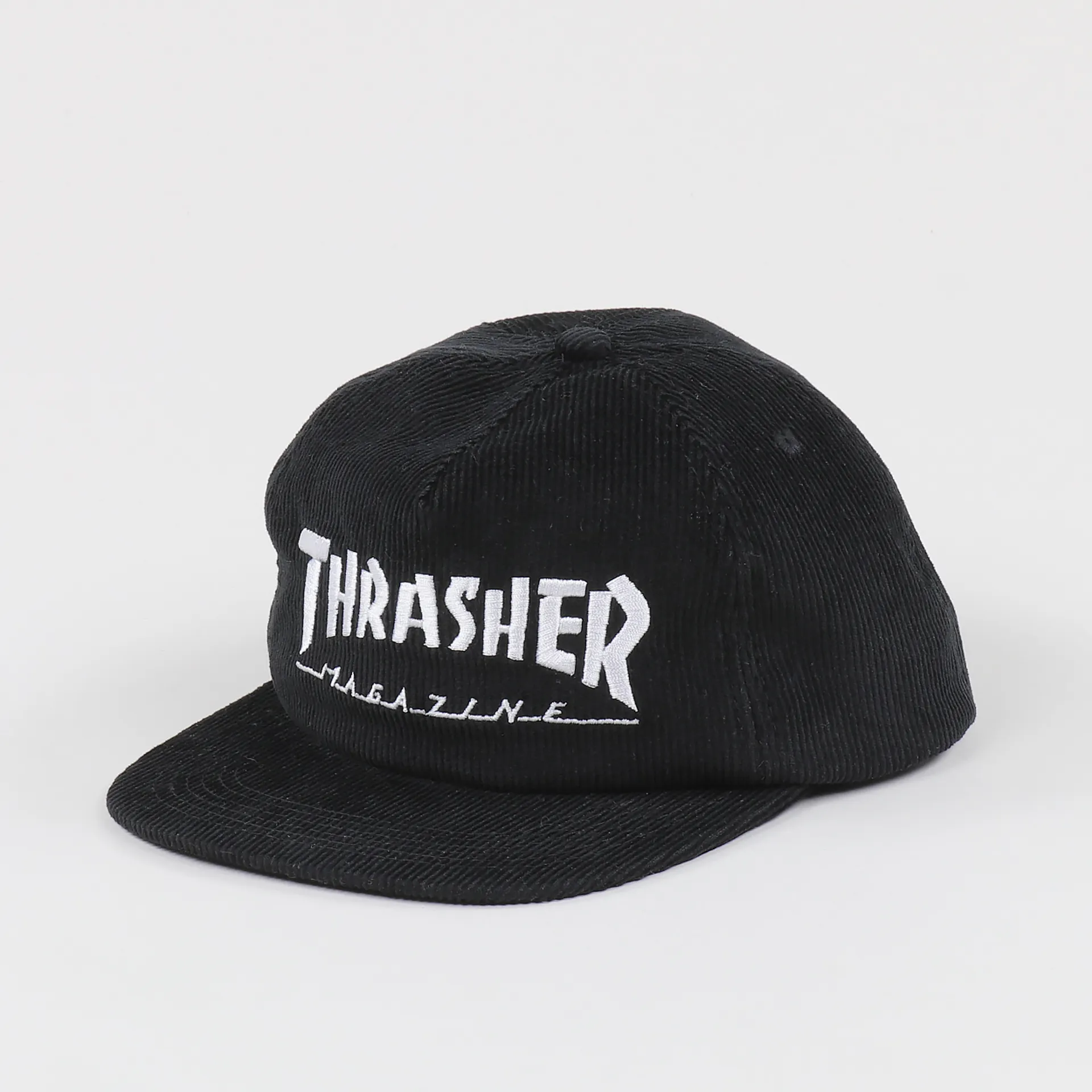 Thrasher Logo Corduroy 6-Panel Snapback Cap Black White