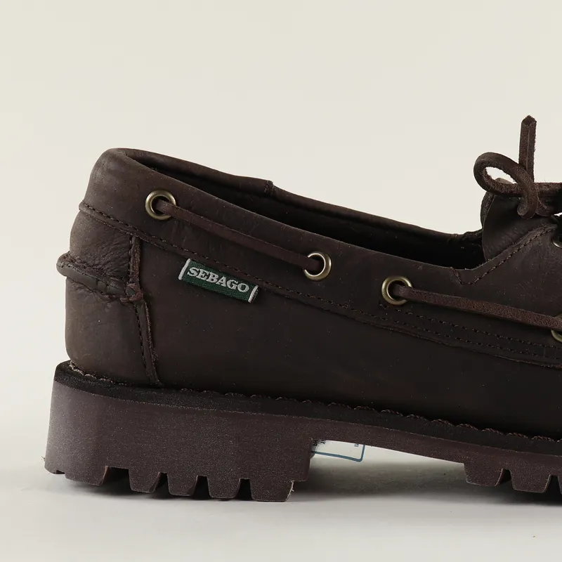 Sebago Campsides Ranger Tumbled Leather Moccasin Shoes Dark Brown