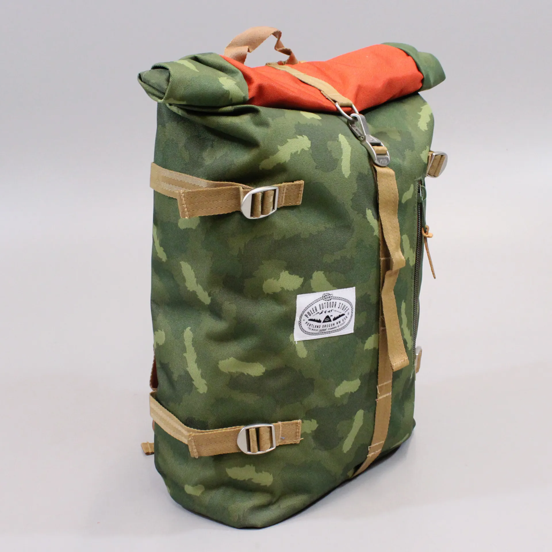 Poler Outdoor Stuff Rolltop Bag Camouflage Orange Camp Vibes