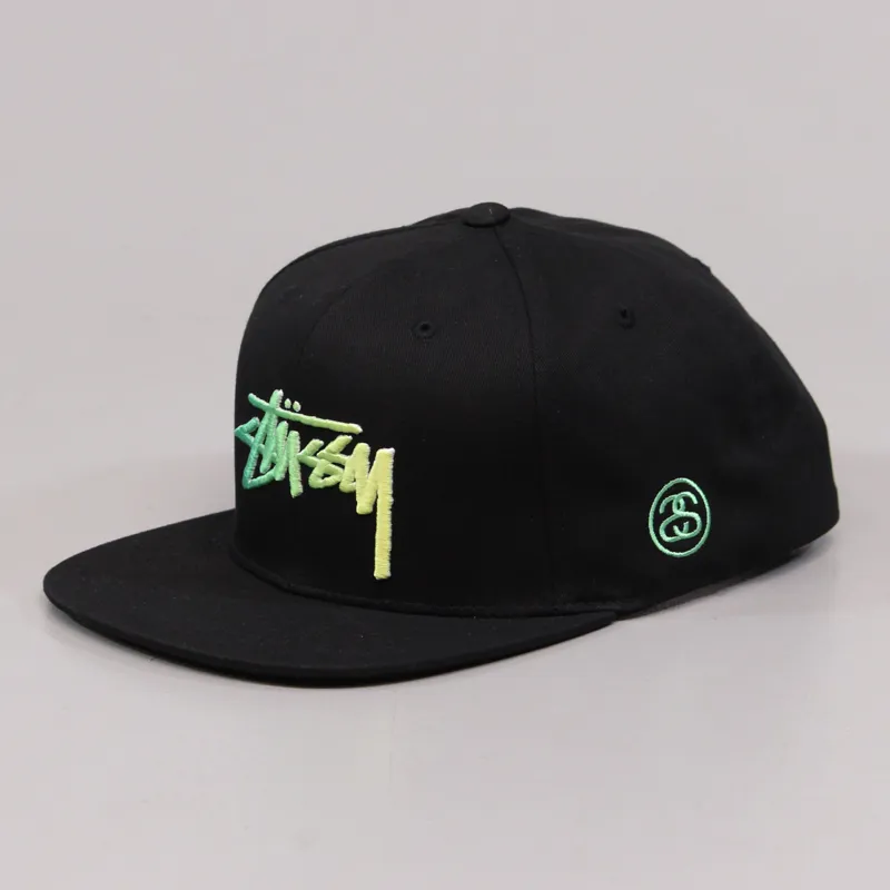 Stussy Worldwide Mens Stock Fade Snapback Hat Black Green Yellow