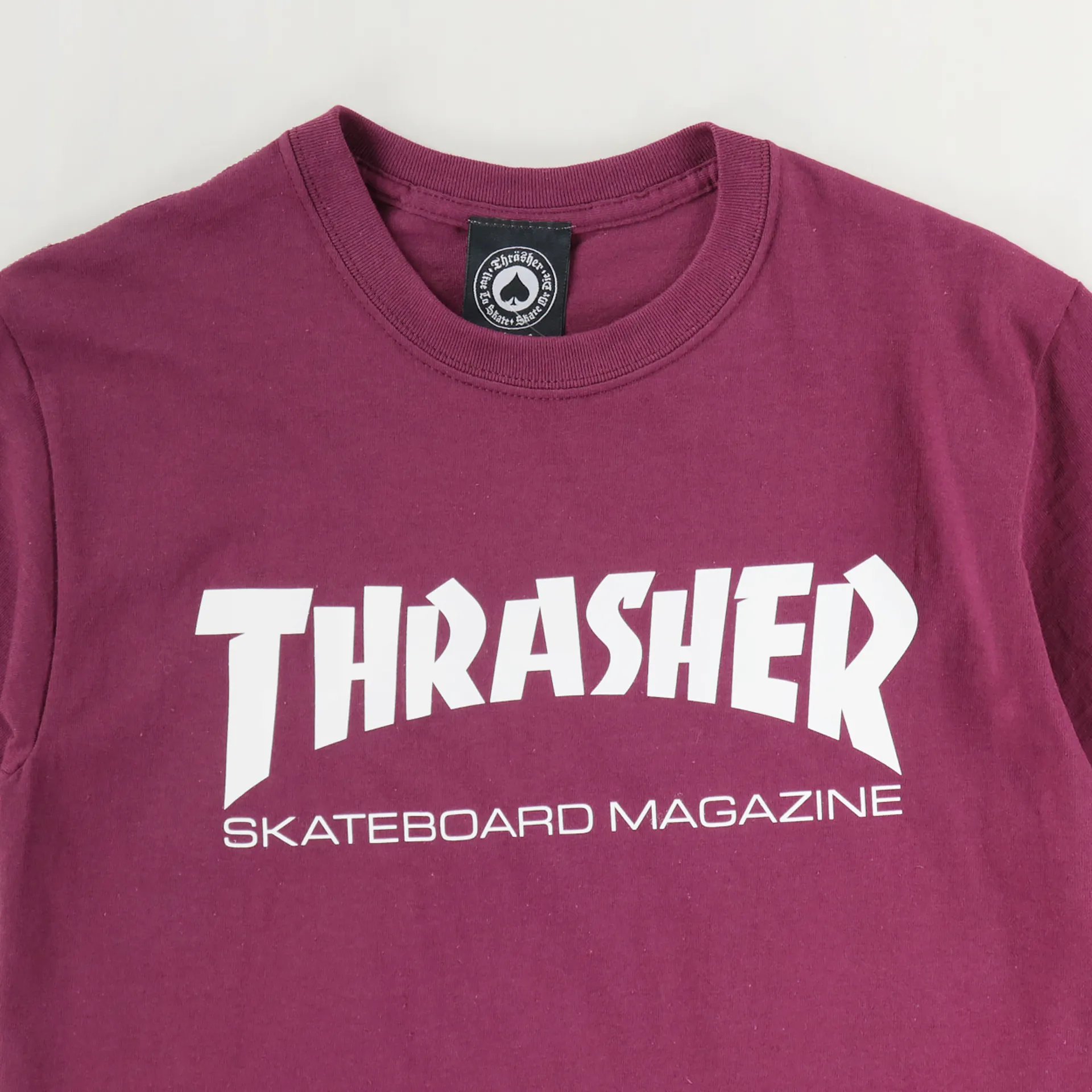 Thrasher Skateboard Magazine Logo T-Shirt Maroon Cotton Crew Neck