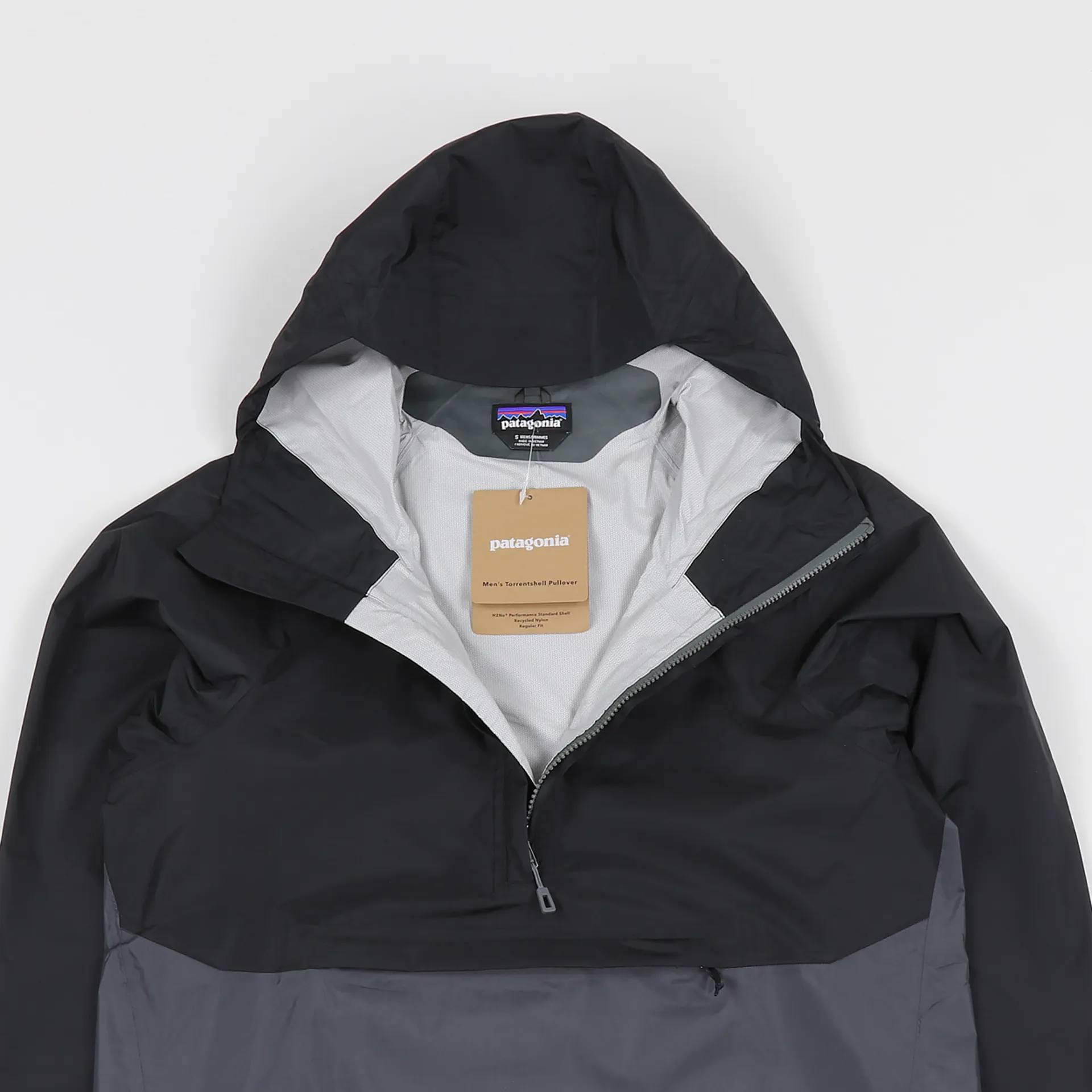 Patagonia Mens Waterproof Torrentshell Pullover Jacket Black Grey