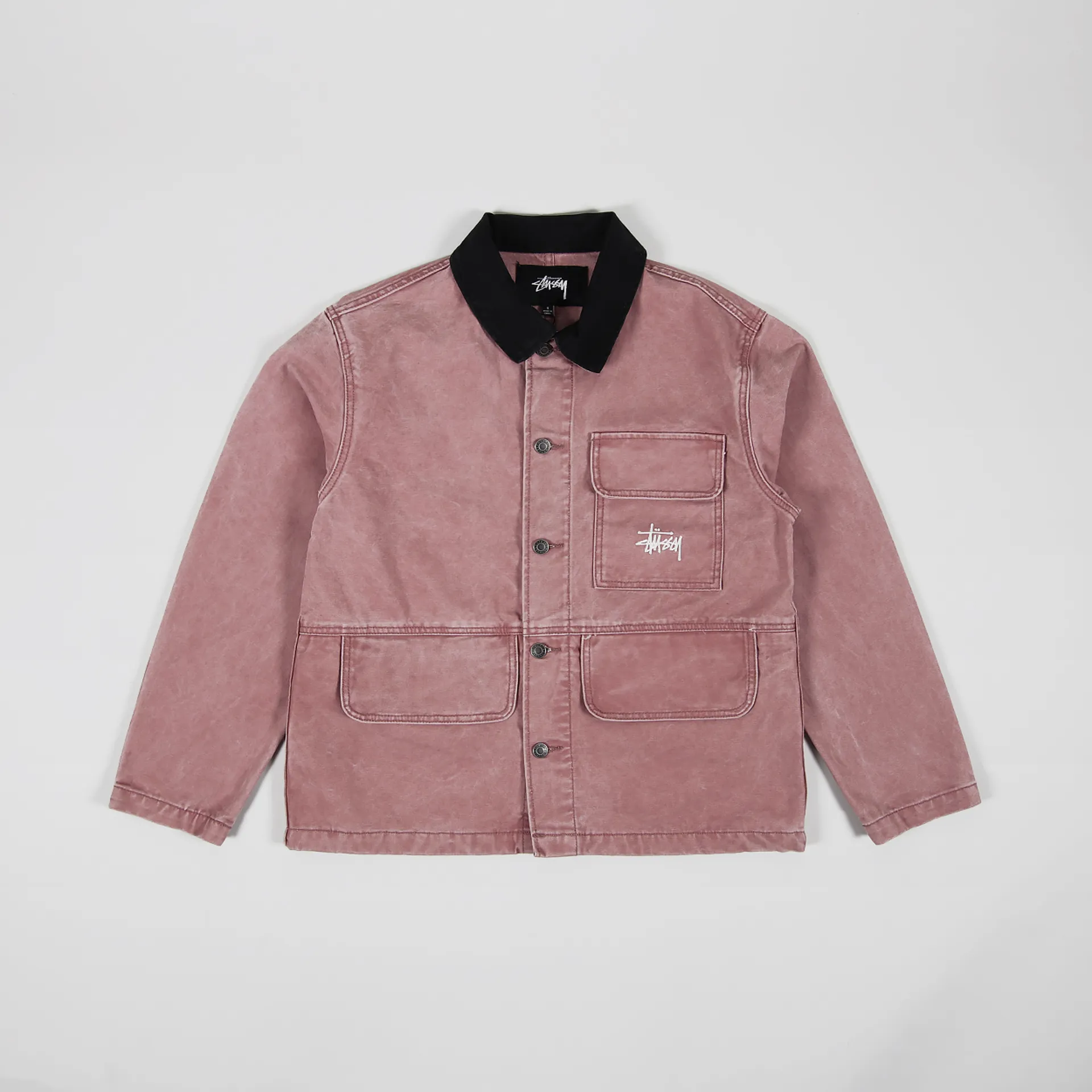 Stussy Streetwear Mens Canvas Washed Chore Jacket Rose Pink Coat