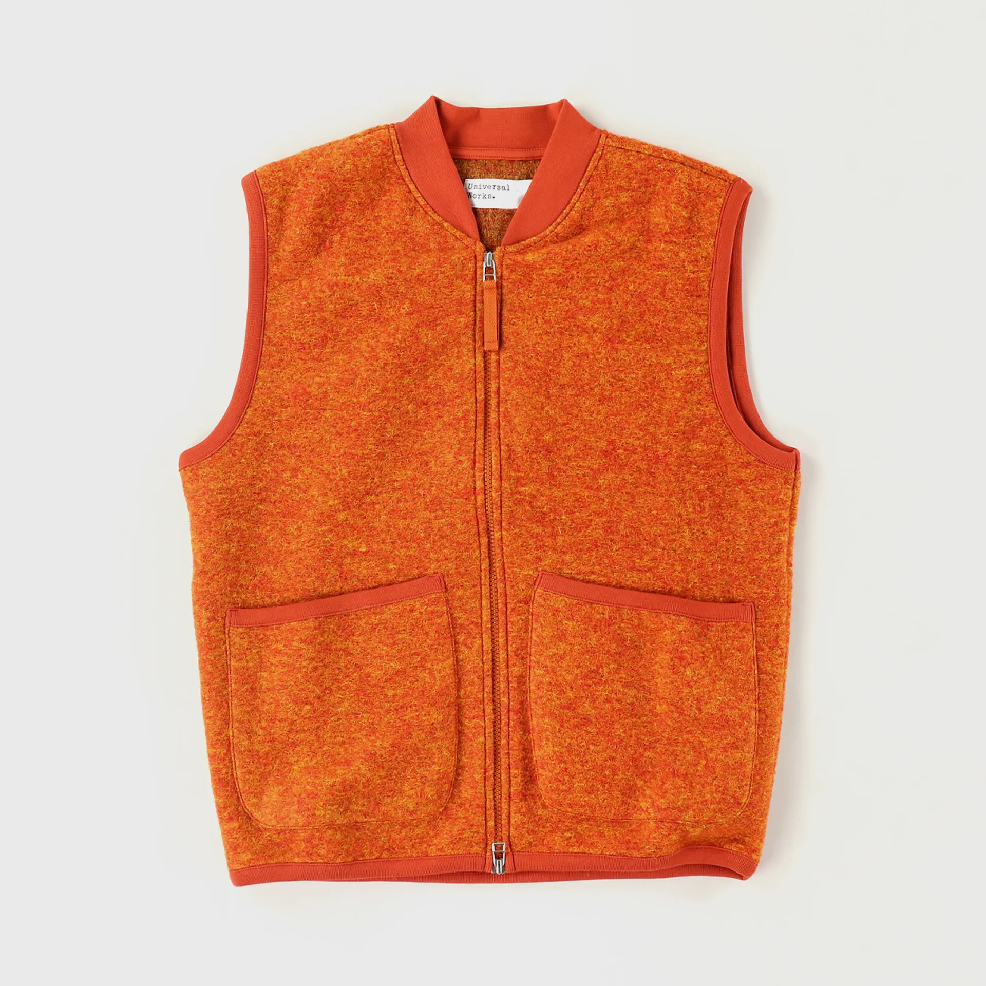 Universal Works Mens Mountain Fleece Zip Waistcoat Gilet Orange