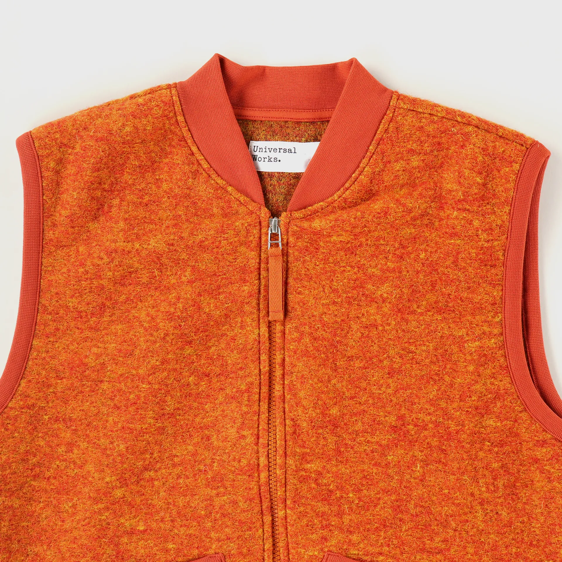 Universal Works Mens Mountain Fleece Zip Waistcoat Gilet Orange