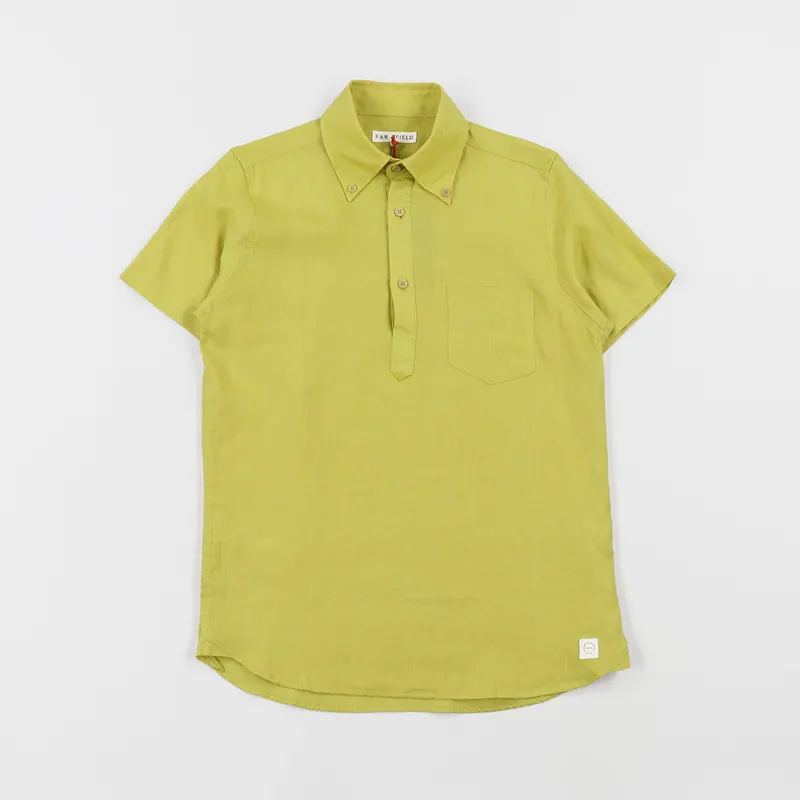 Far Afield Ivy Short Sleeve Polo Shirt Linen Olivenite Yellow