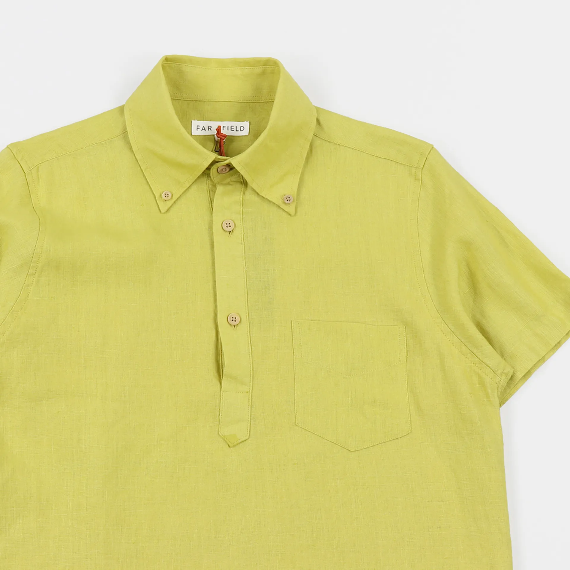 Far Afield Ivy Short Sleeve Polo Shirt Linen Olivenite Yellow