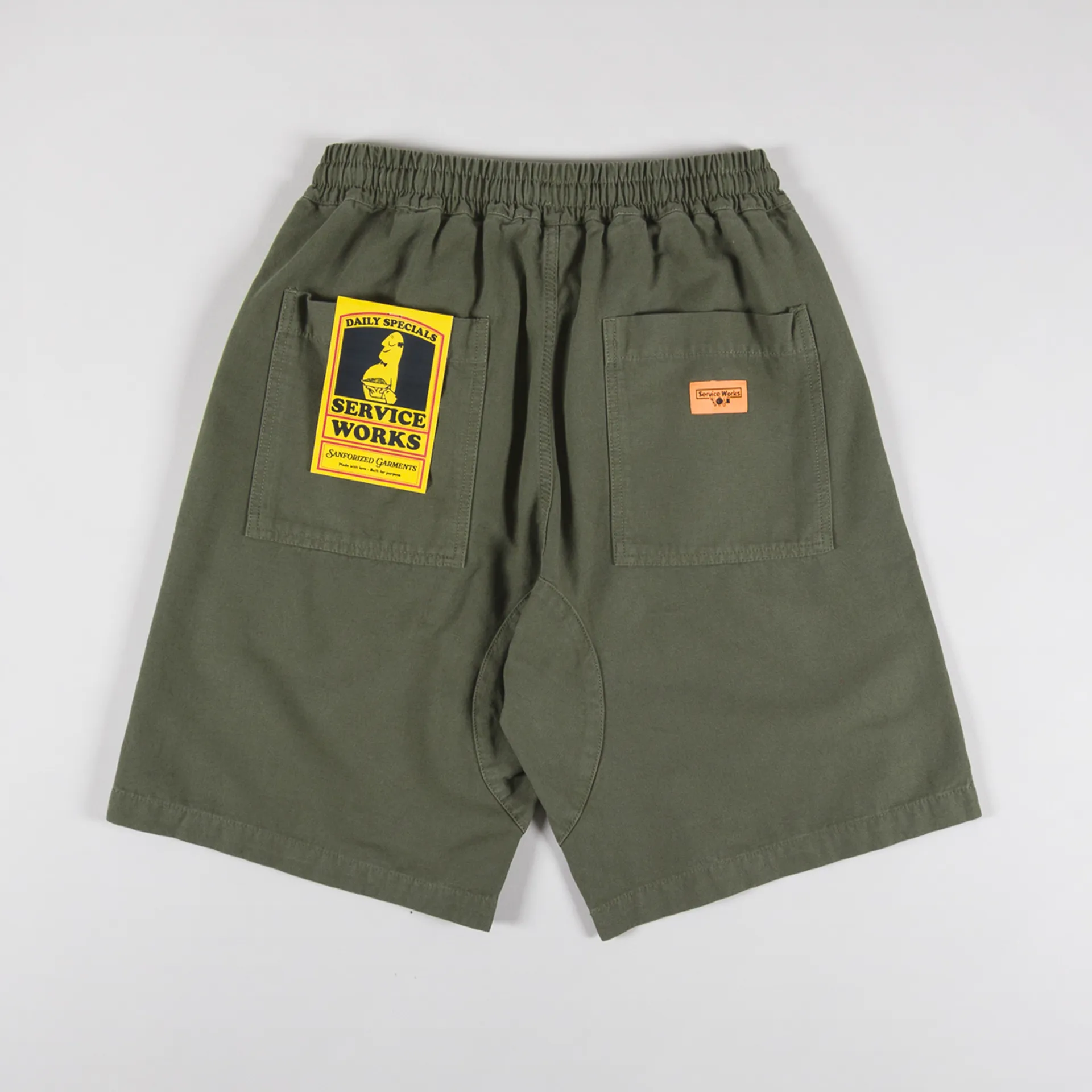 Service Works Mens Classic Canvas Chef Shorts Olive Green