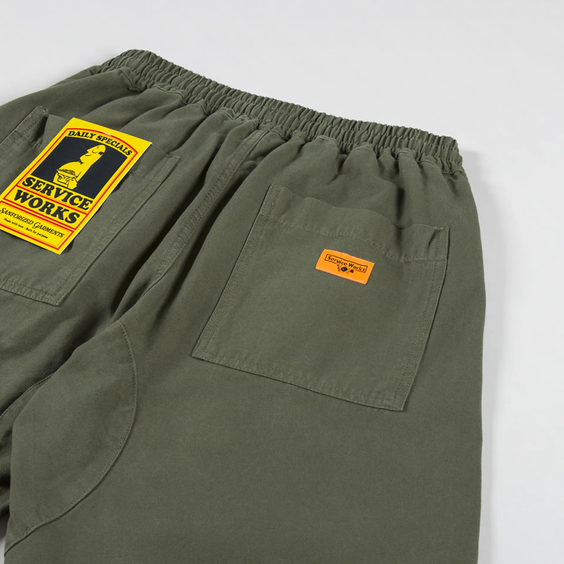 Service Works Mens Classic Canvas Chef Shorts Olive Green